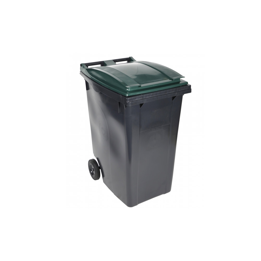 Bac poubelle à déchets 2 roues 140 litres gris couvercle vert